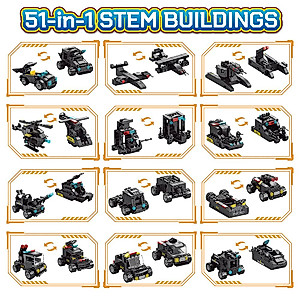 51-in-1 Robot Building Kit for Kids STEM Building Toys Erector Set for Boys 8-12 Engineering STEM Projects SWAT Police Building Blocks Toys Gifts for Boys Kids Age 6 7 8 9 10 11 12 Years Old 700PCS