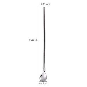 ERCRYSTO Reusable Stainless Steel Long Handle Straws Spoon, 6 Pieces 8.6", with 1 Cleaning Brush (circular)