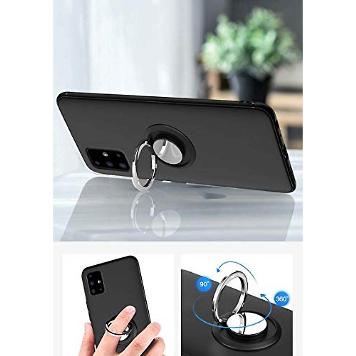 FaDream for Schok Volt SV55 SV55216 Case, Anti-Vibration and Anti-Fall Soft TPU Protective Cover+360 ° Magnetic Rotating Bracket with Tempered Glass Screen Protector (Black)