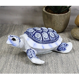 Ebros Terracotta Blue and White Feng Shui Celestial Sea Turtle Statue 4.5" Wide Talisman of Stability and Fortune Lucky Tortoise Figurine Decorative Zen Turtles Tortoises