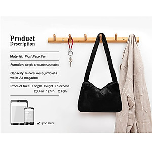 KPX Fuzzy Tote Bag Y2K Fluffy Shoulder Bag Women Furry Purse Large Cute Plush Bag Ladies Faux Fur Bag for Autumn and Winter (Black)
