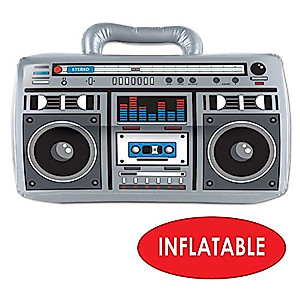 Beistle 2 Piece 11" x 16" Inflatable Boom Boxes 80's Theme Retro 1980's Party Prop Decorations Hip Hop Costume Accessories, Gray/Black/White/Red/Blue