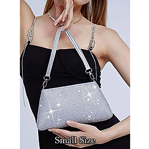 YIKOEE Rhinestone Clutch Purses for Women Bling Evening Bag (Silver)