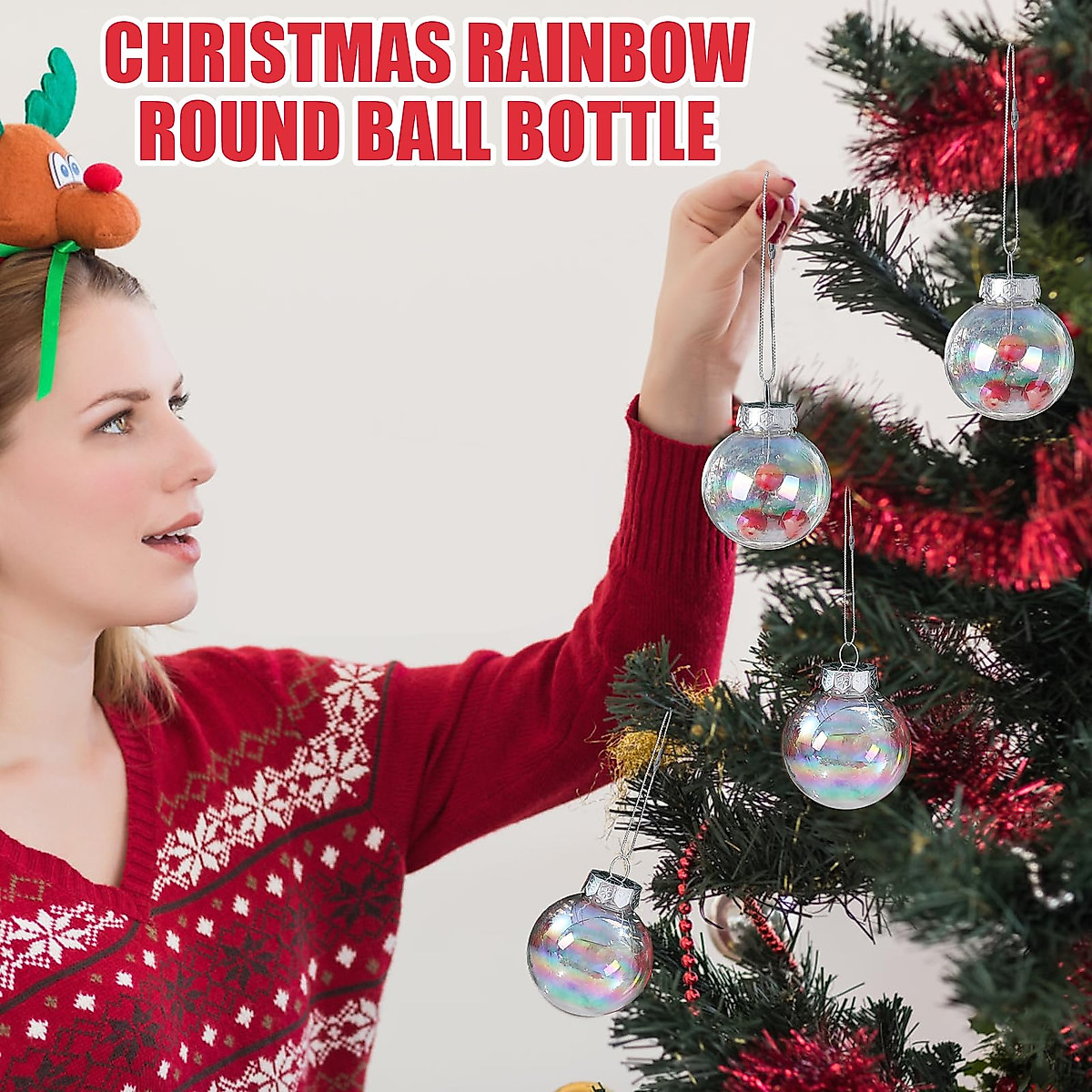 2.5 Inch Iridescent Ornaments Balls, 12Pcs Plastic Clear Christmas Balls Fill-able Mini Ornaments for Crafts Holiday Party Xmas Tree Decorations Home Decor