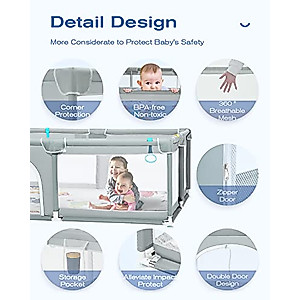 HEAO Baby Playpen | Baby Playard with Mat for Babies and Toddlers, Kids Play Pen with Bag, 71x47" Baby Play Yards, Safety Baby Fence with Breathable Mesh, Light Grey