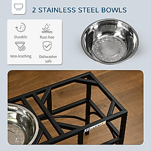PawHut Elevated Dog Bowls, Double Stainless Steel Heavy Duty Dog Food Bowl Elevated Pet Feeding Station, 14" H