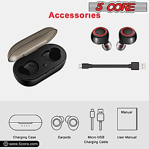 5 CORE Wireless Ear Buds • Mini Bluetooth 5.0 Noise Cancelling Earbud Headphones w Stereo Sound IPX8 Waterproof for Sports Workout EP01