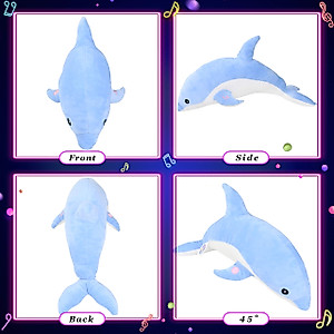 Glow Guards Light up Musical Stuffed Dolphin Ocean Life Soft Plush Toy with LED Night Lights Nursery Songs Glow Singing Sea Animals Birthday for Toddler Kids, 18''