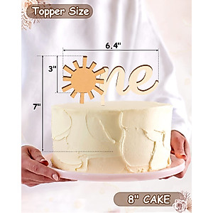 Sun One Cake Topper 1st Birthday Cake Decoration, 6.4'' x 7'' One Year Old Wooden Sun Cake Topper First Trip Around the Sun You Are My Sunshine Cake Smash Photo Booth Props B-day Bar Party Supplies