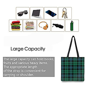 Tote Bag for Women,MacKay Clan Green Blue and Black Tartan Cute Bags Hand bags for Travel, Work