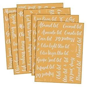 Talented Kitchen 132 White Cursive Oil and Vinegar Labels for Bottles, Clear Preprinted Condiments Stickers for Squeeze Dispensers, Kitchen Pantry Organization