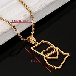 Ghana Map Pendant Necklaces Ghanaian Jewelry I Love Ghana Heart Pendant (Gold)