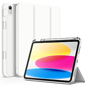 JETech Case for iPad 10 (10.9-Inch, 2022 Model, 10th Generation) with Pencil Holder, Slim Tablet Cover with Soft TPU Back, Auto Wake/Sleep (White)