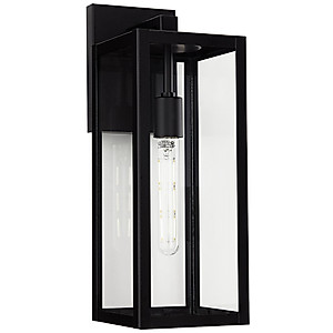 John Timberland Titan Modern Industrial Outdoor Wall Light Fixture Mystic Black Metal 17" Clear Glass Damp Rated for Exterior House Porch Patio Outside Deck Garage Yard Front Door Garden Home