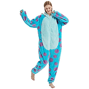 Sqlszt Animal Sulley Monster Onesie Adult Sullivan One Piece Pajamas Unisex Cosplay Costume For Women Men Blue S