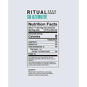 RITUAL ZERO PROOF Gin Alternative | Award-Winning Non-Alcoholic Spirit | 25.4 Fl Oz (750ml) | Zero Calories | Sustainably Made in USA | Make Delicious Alcohol Free Cocktails