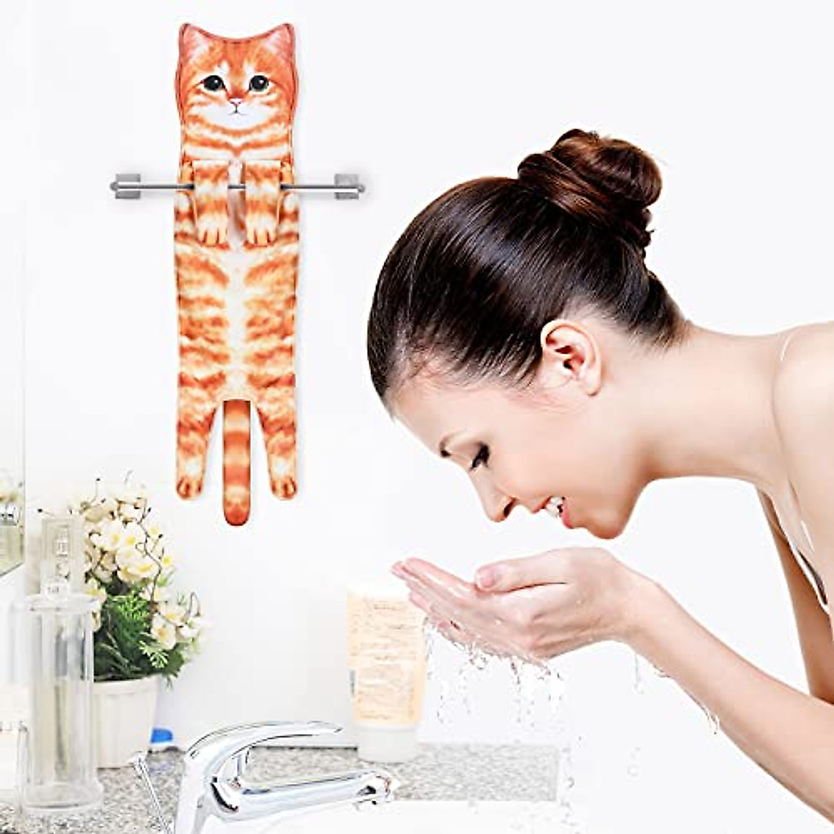 Cat Gifts-Cat Funny Hand Towels for Bathroom Kitchen,Funny Hanging Towel Decor Washcloths,Cute Cat Decor,Cat Gifts for Cat Lovers,Towels Absorbent Soft ,Housewarming Gift(Ginger Cat)
