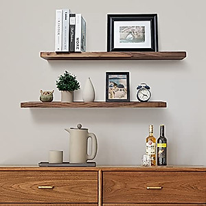 Axeman Floating Shelves 36 Inch, Solid Walnut Wooden Wall Shelves with Groove Set of 2, Natural Wood Floating Shelves with Lip for Home Decor, Living Room, Bedroom Kitchen