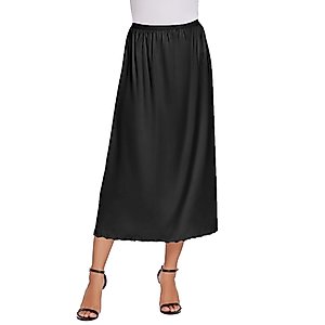 Avidlove Women's Flare 36" Long Satin Half Slip with Lace Trim(Black,L)