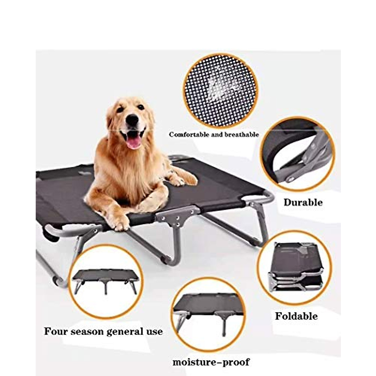 Oggo Pet Cot Elevated Bed | No Assembly Required | Premium Tear Resistant Cooling Mesh (Size : Large)