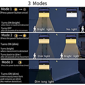 Pisool Solar Lights Outdoor, [2 Pack/3 Modes] Solar Motion Sensor Lights IP65 Waterproof Solar Powered Security Outdoor Wall Lights for Fence Deck Patio Porch Garden Garage (Warm White)