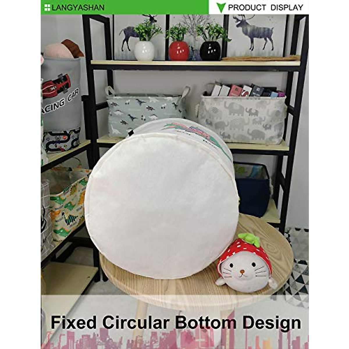 LANGYASHAN Laundry Basket Canvas Fabric Collapsible Organizer Basket for Storage Bin Toy Bins Gift Baskets Bedroom Clothes Children Nursery Hamper (Leaf Unicorn)