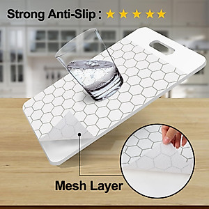 Drawer and Shelf Liner for Kitchen Cabinets: Non Adhesive, Non Slip, Thick Strong Grip Waterproof Washable for Kitchen Cabinets, Drawer, Fridge, Wire Shelving (Silver Geometry, 12 in × 10 FT)