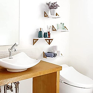 Titanape White Floating Shelves for Bedroom Living Room Decor Aesthetic, Solid Wood Wall Mounted Shelves with Gold Brackets for Bathroom Kitchen Storage Bookshelf for Wall Office Decor