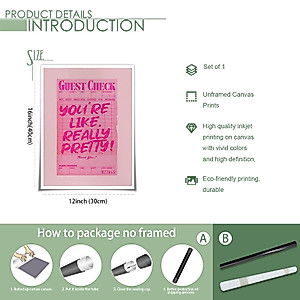 Miontszia Preppy Pink Funky Canvas Wall Art, Trendy Inspirational Quotes Aesthetic Decor Poster,you're Like Really Pretty Picture Decor,for Girls Bedroom Dorm bathroom Picture 12x16in Unframed