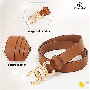 TRIWORKS 3 Pack Women's Belts for Jeans Pants Fashion Waist Belts for Ladies Leather Belt with Gold Buckle