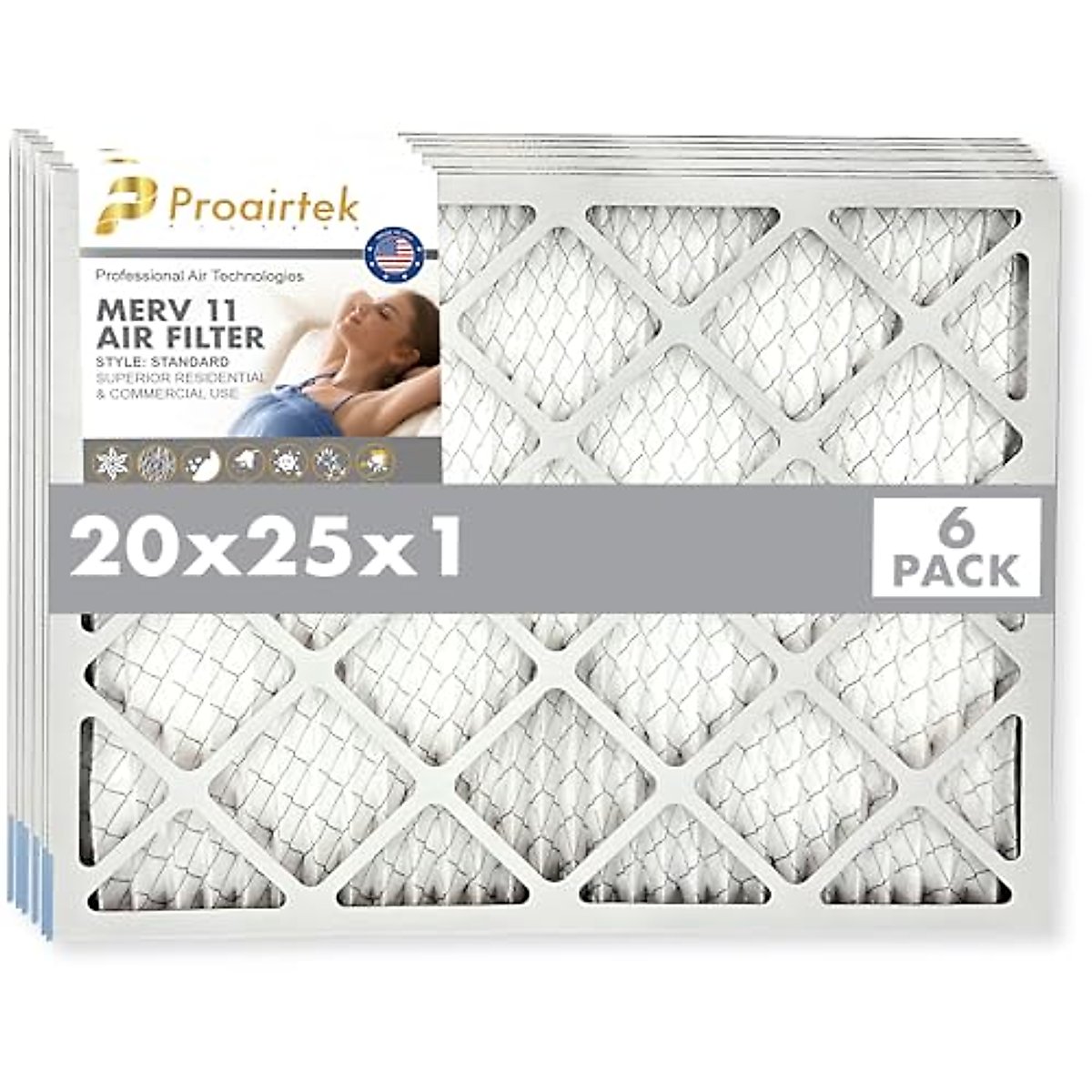 Proairtek AF20251M11SWH Model 20x25x1 Pack of 6 Air Filters, MERV 11; Ideal for Anyone Wanting Clean, Crisp Air in Their Home