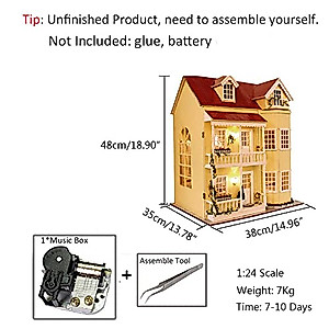 MAGQOO 3D Wooden Dollhouse Miniature DIY House Kit Tiny Mini House Kit DIY Dollhouse Miniature Kit Music Box and Glue Included(House of Fairy Tales)
