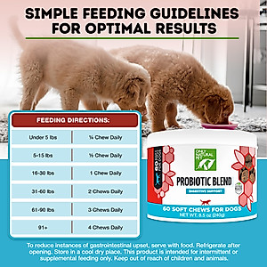 Only Natural Pet Probiotic Dog and Cat Supplement - Digestive & Gut Health Enzyme Formula, Puppy & Canine Digestive Chews, Best for Stomach Relief & Gas Aid - Soft Chews, 60 Count.