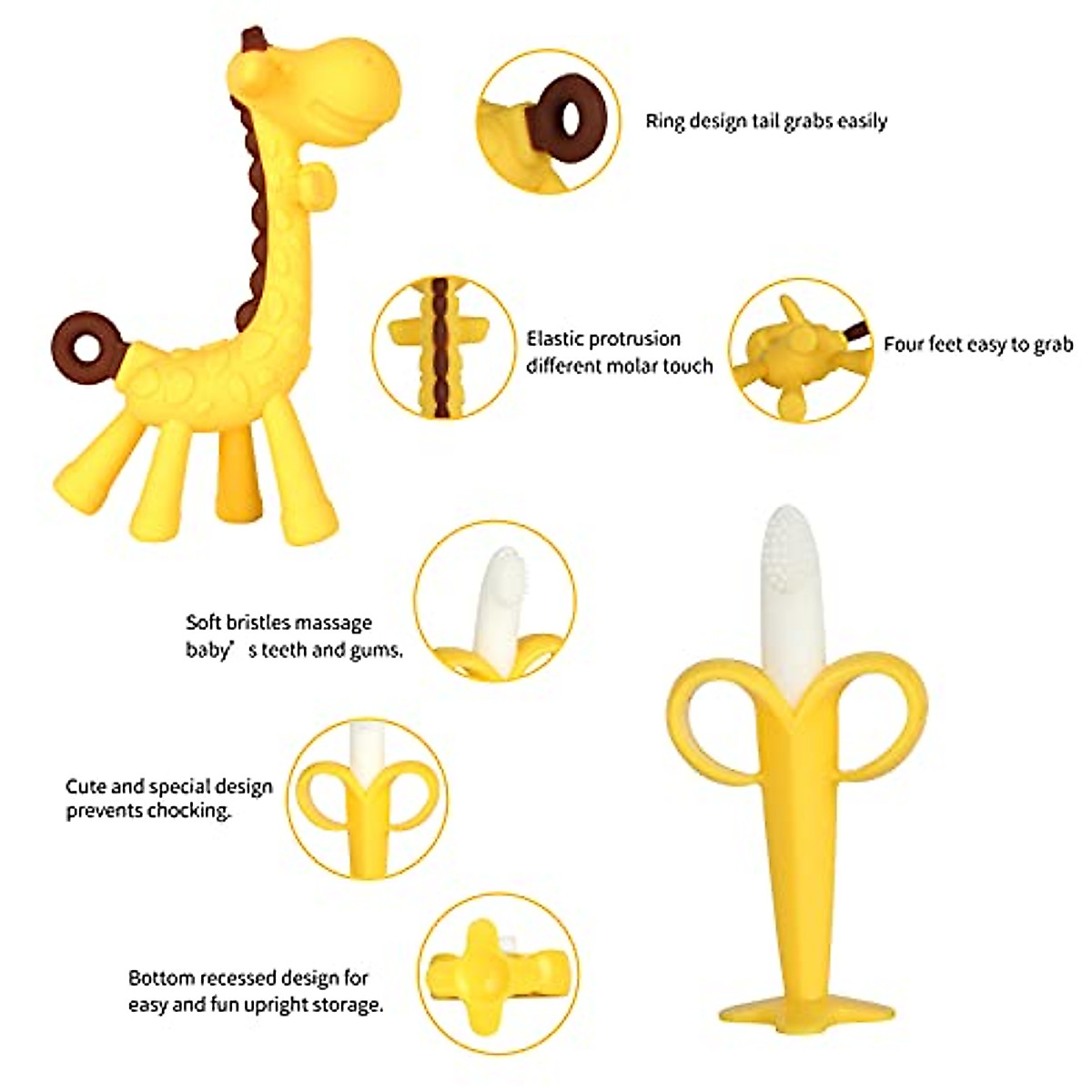 HAILI XMGQ Baby Teething Toys, Baby Teether Chew Toys Safe BPA Free Freezer Teether for Babies Silicone Banana Toothbrushes Fruit Giraffe Teethers