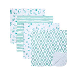 Spasilk Receiving Baby Blankets, 100% Cotton Flannel Blankets, Pack of 4, Green Dots