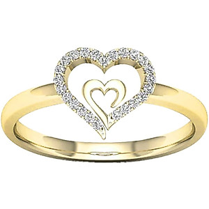 U-M Heart Shaped Rings for Women Cubic Zirconia Fashion Double Love Heart Openwork Ring Cz Statement Engagement Wedding Band Fine Jewelry Gifts for Her Practical Design