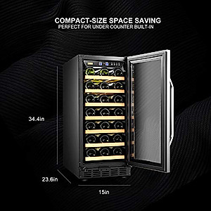 Lanbo 15 Inch Built In Wine Fridge Cooler, 33 Bottles Compressor Wine Cellar