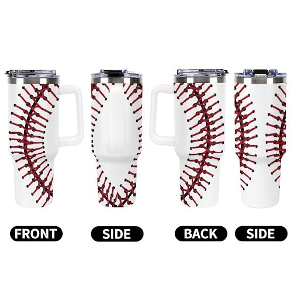 40 Oz Baseball Insulated Stainless Steel Tumbler with Handle & Straw Lid, Reusable Travel Cupholder Friendly Mug for Coffee, Water, Tea