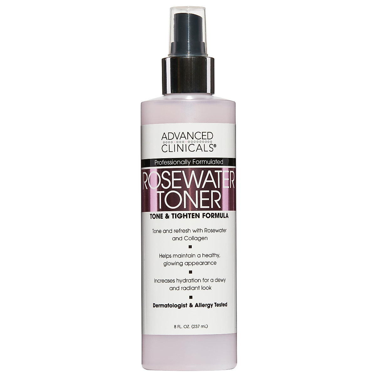 Advanced Clinicals Collagen + Rosewater Facial Mist Toner W/Charcoal & Aloe Vera. Alcohol-Free PH Balancing Formula Detoxifies & Hydrates Skin Improving Overall Skin Tone, Calming Face Mist, 8 Fl Oz