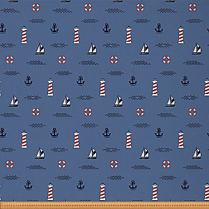 Upholstery Nautical Fabric by The Yard, Anchor Sailboat Printed Decorative Fabric for Upholstery and Home DIY Projects, Ocean Themed Lighthouse Waterproof Outdoor Fabric, 10 Yard, Navy Blue