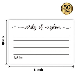 50 Words of Wisdom Card, Blank Advice Cards, for Bridal or Baby Shower Party Games, Mr and Mrs Bride Groom, Graduation (4" x 6")