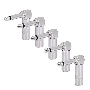 5pcs Right Angle Mono Phone Plug,90 Degree 6.35mm (1/4 Inch) L-Shape Guitar Audio Jack Connector Microphone Cable Terminal