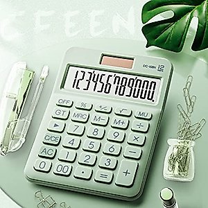 MJWDP 12 Digit Desk Solar Calculator Large Buttons Financial Business Accounting Tool Big Buttons Avocado Green for School Student (Color : A)
