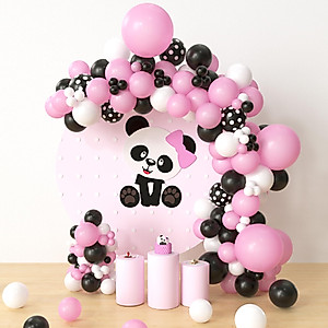 HYOWCHI Panda Party Supplies - 133 Pcs Panda Birthday Party Decorations Balloon Garland Arch, Black White Pink Theme Panda Party Decorations Balloon Arch For 1st 2nd 3rd 4th Birthday & Baby Shower