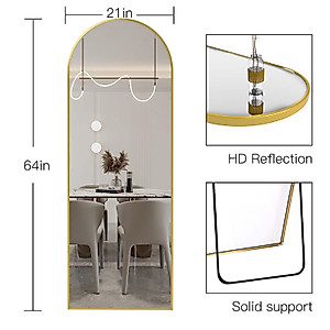CONGUILIAO 64"x21" Full Length Mirror, Arched Floor Mirror, Full Body Mirror, Aluminum Frame Wall Mounted Mirror Dressing Mirror for Bedroom, Gold