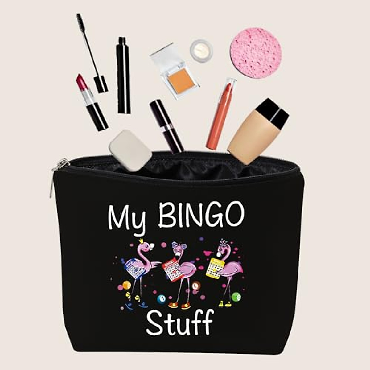 JXGZSO Funny Bingo Lover Gift Gambler Gift My Bingo Stuff Lucky Bingo Cosmetic Makeup Bag Bingo Player Gift (Bingo Black)