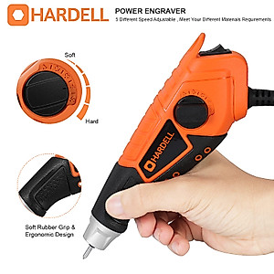 HARDELL 15W Engraver, 5 Speed Engraving Pen with 2 Stencils and 3 Tungsten Carbide Steel Bits, Handheld Etching Tool for Metal, Wood, Glass, DIY Crafting, Leather, PVC Pipe, Stone（Pink）