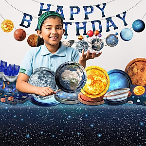 Space Theme Party Decorations-142Pcs Space Plates and Napkins Kit Galaxy Solar System Outer Space Tableware for Birthday Party