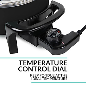 Nostalgia 12-Cup Electric Fondue Pot Set for Cheese & Chocolate - 8 Color-Coded Forks, Adjustable Temperature Control - Stylish Serving for Hors d'Oeuvres, Entrees, and Desserts - Black