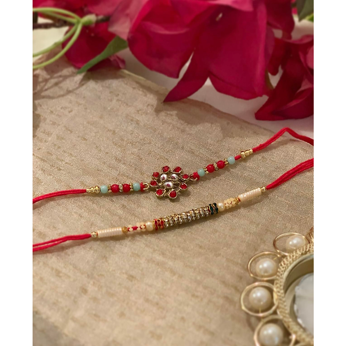 Rakhi for Brother Set of 2 with Greeting Card, Beautiful Designer Raksha Bandhan Rakhi Gift Set for Brother Bhaiya Bhai Bro, Traditional Indian Style Rakshbandhan Rakhi Gifts for Brother